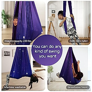 Sensory Swing for Kids Indoor & Outdoor Double Layer Therapy Cuddle Swing Hammock Chair with 360° Swivel Hanger Kit Adjustable Swing for Child and Adult with Aspergers Autism ADHD (Purple)