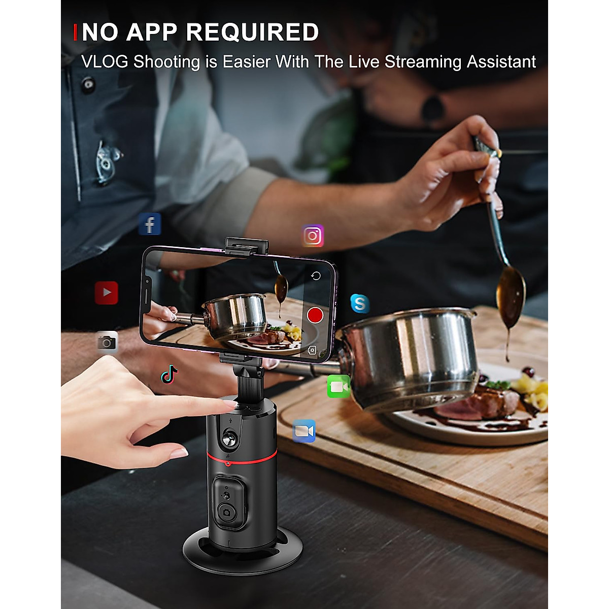 KOSCHEAL Auto Face Tracking Tripod, 360° Rotation with Stand,No App,Body Phone Tracking Tripod with Two Selfie Light,Gesture Control Smart Shooting Camera Mount for Live Vlog Streaming Video Tiktok