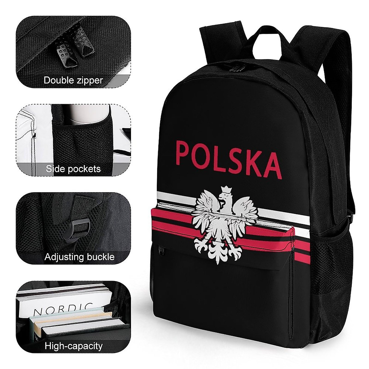 Polish Flag - Polska Eagle Laptop Backpack for Men Women Shoulder Bag Business Work Bag Travel Casual Daypacks