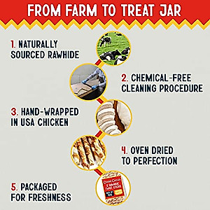 Canine Chews Chicken-Wrapped Rawhide Twists for Dogs - Pack of 100 U.S.A. Sourced Chicken Wrapped Rawhide Dog Treats, Sticks for Dogs - Premium & Natural Beefhide Chews