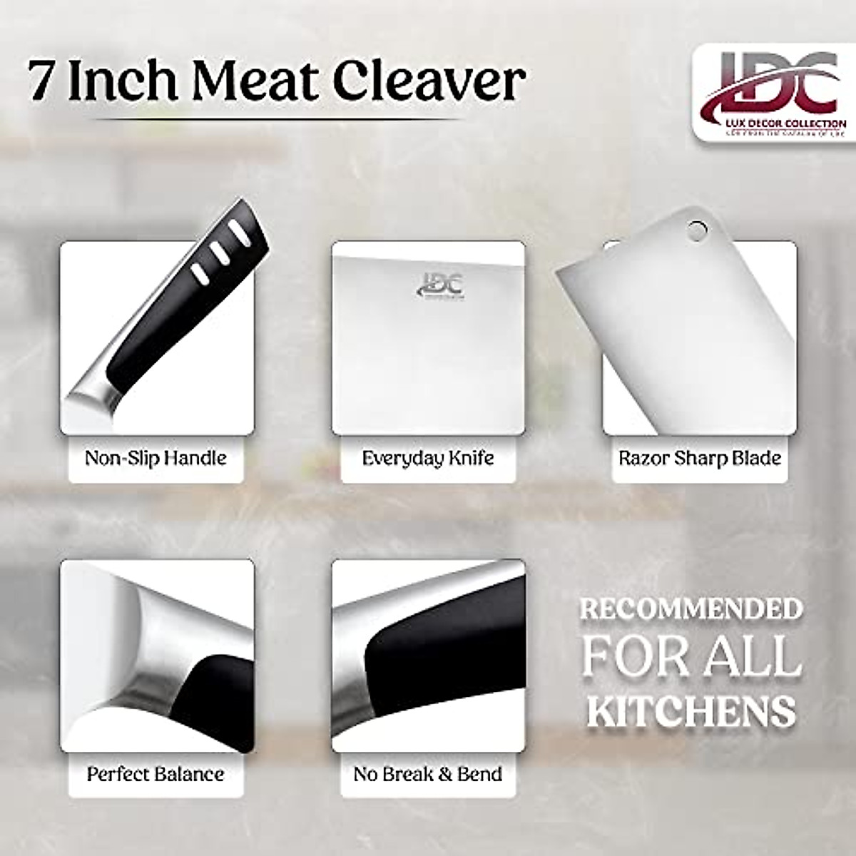 Lux Decor Collection Meat Cleaver - 7 Inch Sharp Butcher Knife | High Carbon Stainless Steel Meat Chopper | Kitchen Cleaver Knife for Home Kitchen & Restaurant| Meat Cleaver Knife Heavy Duty