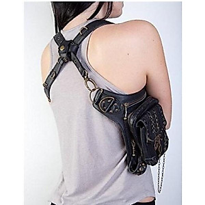 Wendingstan Rock Leather & Vintage Gothic Retro Steampunk Handbag Victorian Style Shoulder Waist Bag Black, Medium