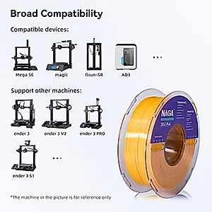 NAGA Shiny Silk PLA Filament, High Gloss Metal 3D Printer Filament, 1kg Spool(2.2lbs), Dimensional Accuracy +/- 0.02 mm, 1.75mm (Silk Gold)