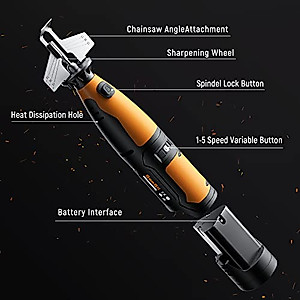 Seesii Cordless Chainsaw Sharpener, Electric Handheld Chainsaw Sharpening Kit, Multi-Function High Speed Chain Saw Sharpen Tool Set Battery Powered with 12pcs Sharpening Wheels, Angle Attachment