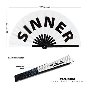 Sinner hand fan foldable bamboo circuit hand fan funny gag slang words expressions statement gifts Festival accessories Rave handheld Circuit event fan Clack fans (White)
