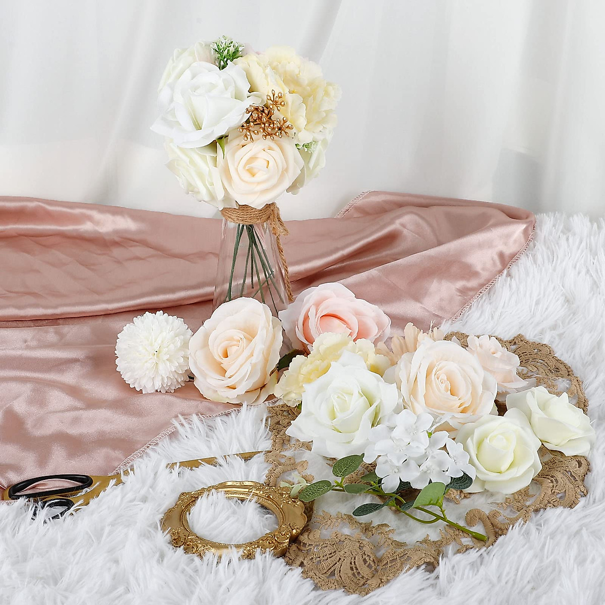 Whonline Artificial Flowers Combo Box Set Fake Flowers Silk Roses Heads for Wedding Arch Bouquets DIY Flower Party Home Decor