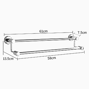 Bathroom Double Towel Bar Holder, 61cm/24inch, Wall-Mounted Towel Rail, SUS 304 Stainless Steel Towel Rod for Bathroom or Kitchen, Polished Silver Finish