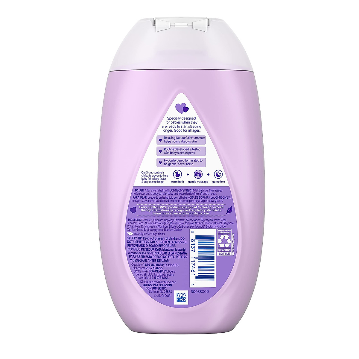 Johnson's Moisturizing Bedtime Baby Lotion with Coconut Oil & NaturalCalm Aromas to Help Relax Baby, Hypoallergenic & Free of Parabens, Phthalates & Dyes, Mild Baby Skin Care, 13.6 fl. oz x 3 Pack