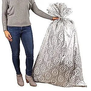 Hallmark 56" Jumbo XL Plastic Gift Bag (Silver Damask) for Engagement Parties, Bridal Showers, Weddings, Valentines Day, Holidays or Any Occasion