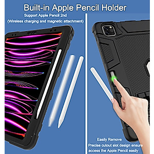 Rantice iPad Pro 12.9 Case 6th/5th Generation with Apple Pencil Holder, Hybrid Shockproof Rugged Drop Protection Cover with Kickstand for iPad Pro 12.9'' 2022/2021 Released (Black)