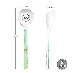 Shopwithgreen 5 PCS Bamboo Adult Utensils Spoons Set, Children Spoons Flatware Cutlery Set, BPA Free | Dishwasher Safe, Child and Kids Feeding for Dinner, Dessert