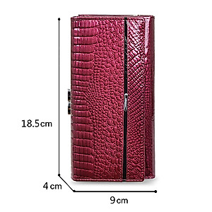 Dicihaya Womens Large Capacity Zipper Luxury Patent Genuine Leather Clutch Wallet Multi Card Organizer Coin Pouch (Burgundy)