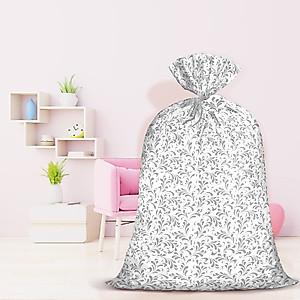 WRAPAHOLIC 56" Large Plastic Gift Bag - Silver Floral Design for Birthdays, Mother's Day, Wedding, Baby Shower, Parties, or Any Occasion - 56" H x 36" W