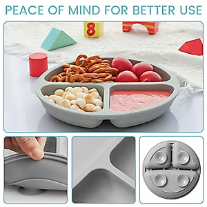Silikong Suction Plate for Toddlers | BPA Free, 100% Food-Grade Silicone | Microwave, Dishwasher and Oven Safe | Stay Put Divided Baby Feeding Plates (3, Pink/Purple/Grey)