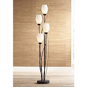 Franklin Iron Works Modern Cottage Style Standing Floor Lamp Tree 4-Light 73" Tall Ginger Black Tulip White Cased Glass Shades Decor for Living Room Reading House Bedroom Home Office
