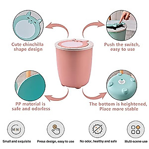 ENNTJOOY Mini Desktop Trash Can Mini Desk Garbage Can for Office Desktop Coffee Table Kitchen Bunny Cute Garbage Can Small Table Trash Can Shake Cover Bucket Small Paper Basket (Pink)