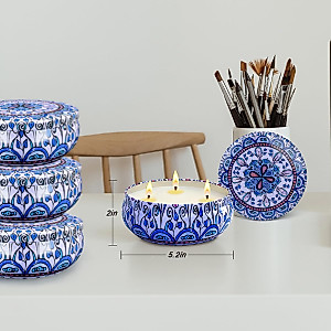 Indoor Citronella Candle, 4 x 14 oz 3 Wick, Outdoor Portable Travel Jar Candle, Powerful Lemongrass Essential Oil Soy Wax for Garden, Patio, Deck, Camping, Porch