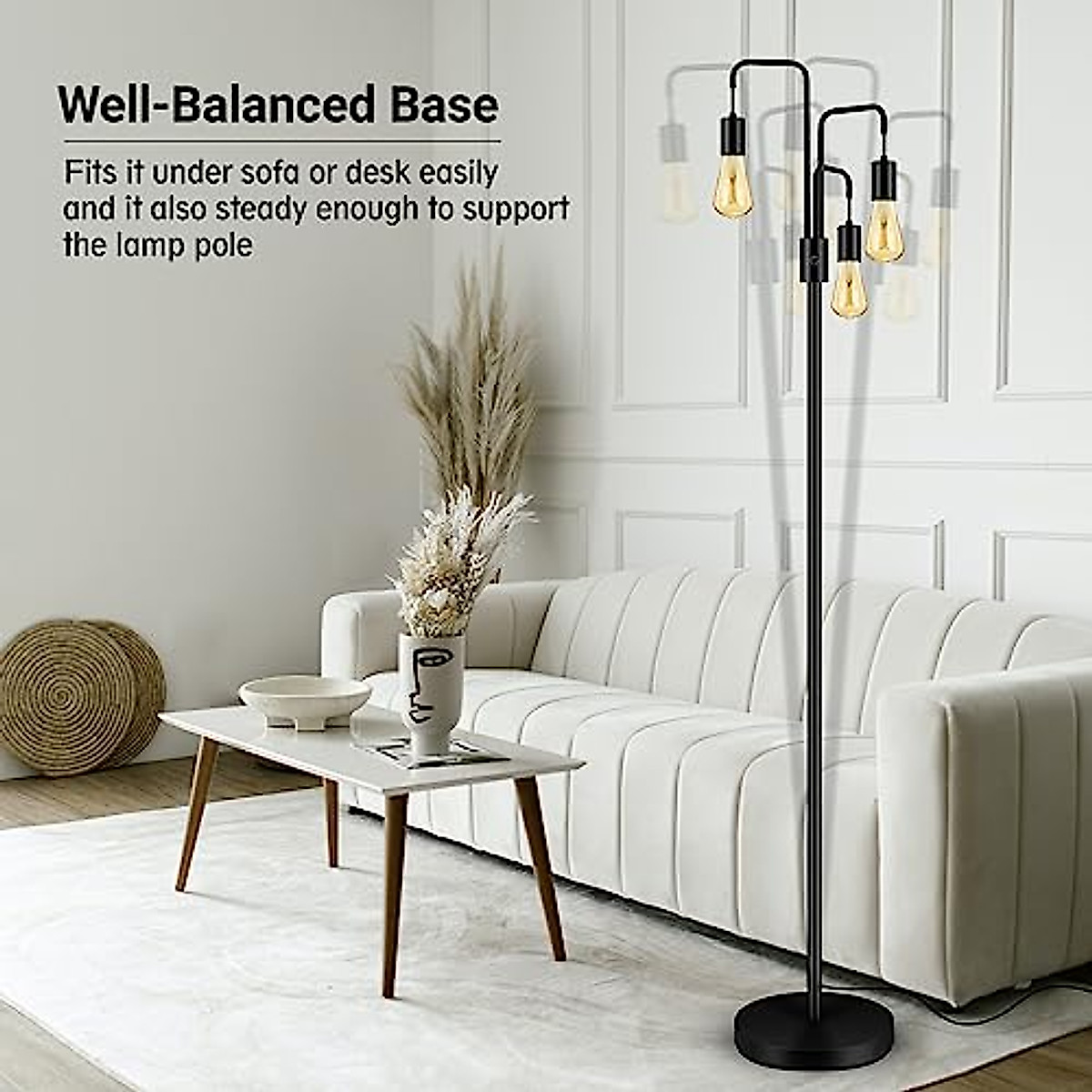 BoostArea Industrial Floor Lamp for Living Room,Modern Standing Lamp Stand Up Lamp with 3 Light, Bulbs Not Included,Simple Design Floor Lamp for Bedroom, Living Room, Office, Kids Room, Reading