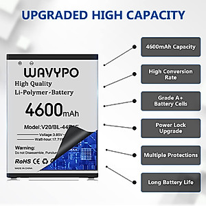 WAVYPO Battery for LG V20 Battery, [4600mAh] Upgraded BL-44E1F Replacement Battery for LG V20 BL-44E1F, V20 BL-44E1F / LG V20 Battery for LG H910 H918 V995 LS997 | LG V20 Spare Battery
