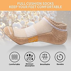 BUDERMMY Running Ankle Socks for Women Athletic Cotton Cushioned 5-6 Pairs Workout No Show Socks Women (8-10, 3 Color)