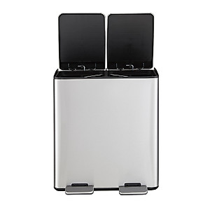 Casa Andrea Milano 10-Gallon Hands-Free Dual Compartment Recycling Kitchen Step Trash Can with Soft-Close Lid, Plastic Inner Buckets