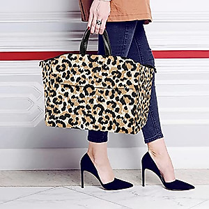 Leopard Print Diaper Bag Tote with Stroller Straps, Animal Texture Large Capacity Baby Stroller Organizer Bag, Multi-Function Nappy Bag Travel Handbag