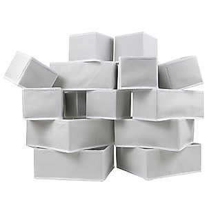 Fordonral 16 Pcs Drawer Organizer,Fabric Closet Organizer and Storage Baskets,Foldable Drawer Divider for Clothing,Sock,Ties,Underwear Drawer Organizers,Cabinet Storage Boxes (White)