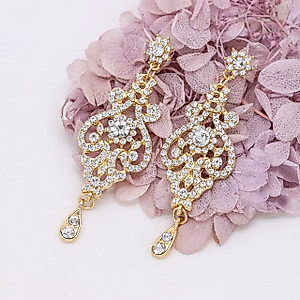 Oriamour Gold Prom Jewelry Wedding Jewelry Set Bridal Necklace Rhinestone Earrings Bracelets (Gold)