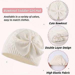 Baby Girl Winter Hat Cute Bow Baby Beanie Warm Knitted Hats for Infant Toddler Girls (White, S)