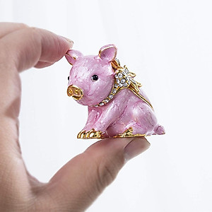 YU FENG Cute Piggy Jewelry Trinket Box Hinged Collectible Crystal Jeweled Pig Decor Animal Figurines