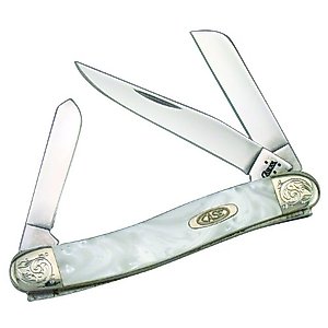 Case Cutlery 9318WP/E Engraved Pearl Medium Stockman Corelon Pocket Knife with Stainless Steel Blades, White
