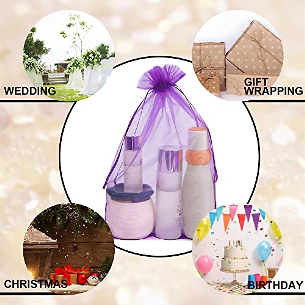 SULOLI 50Pcs Organza Jewelry Bags,8x12 inches Purple Organza Gift Bags with Drawstring Mesh Jewelry Bag for Presents