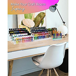 tinctor Paint Organizer & Paint Brush Holder. Perfect Paint Holder & Paint Brush Organizer for Acrylic Paint Storage, Craft Paint Storage, Paint Rack for 2 oz Bottles (Ocean Green)