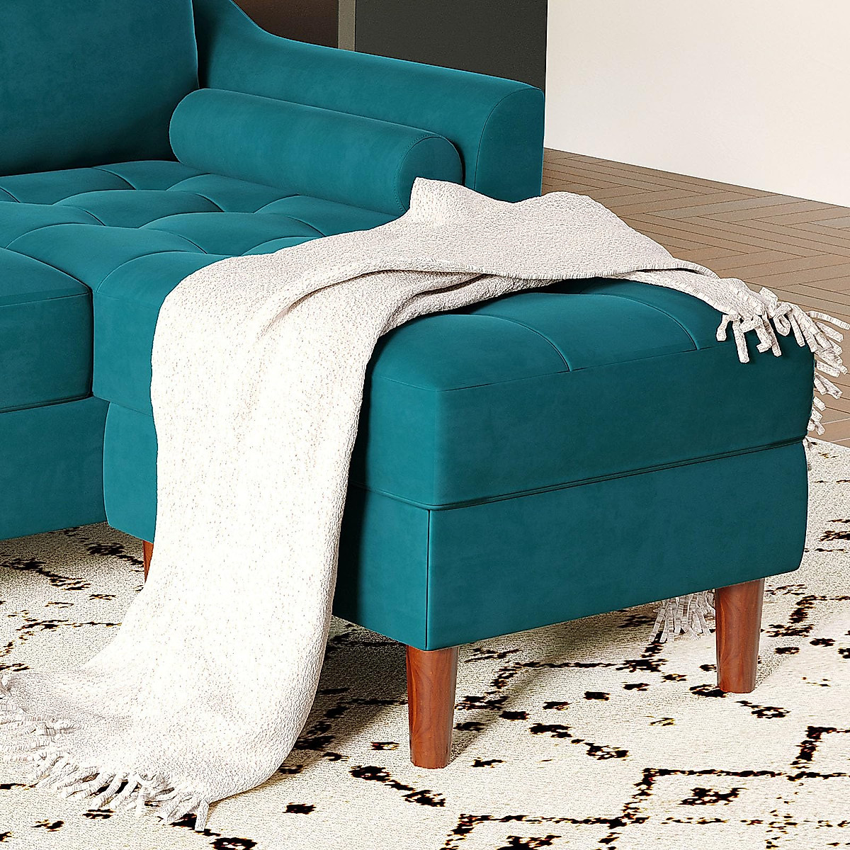 Belffin Reversible Sectional Sofa Couch Mid-Century Modern Velvet L Shaped Sofa 3-Seat Sofa Sectional with Reversible Chaise Foot Rest for Apartment and Small Space Peacock Blue