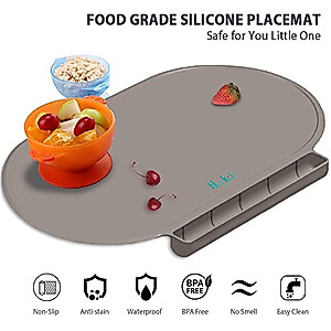 Silicone Placemat for Baby, Silicone Baby Toddlers Non-Slip Tablemats Stain Resistant Anti-Skid Reusable Dishwasher Safe Table Mats, Portable Food Mat Travel, Gray