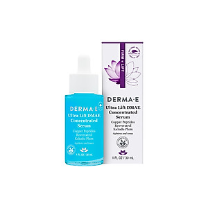DERMA E Ultra Lift DMAE Concentrated Serum – All Natural Skin Firming & Hydrating Serum with Copper Peptides and Resveratrol – Concentrated Facial Skin Care, 1oz