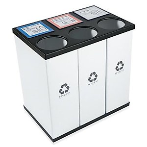 RecycleBoxBin Triple Recycling Bin - Large Capacity (25 gal. per Bin), All Plastic, Light-Weight, with Changeable Label System
