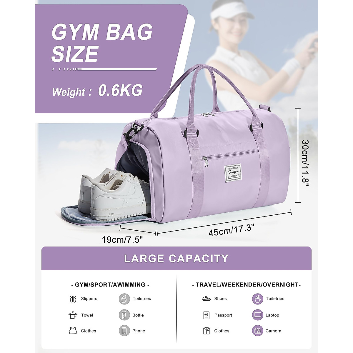Gym Bag Womens Mens with Shoes Compartment and Wet Pocket Travel Duffel Bag for Women for Plane Sport Gym Tote Bags Swimming Yoga Waterproof Weekend Overnight Bag Carry on Bag Hospital Holdalls