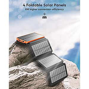 Hiluckey Solar Charger 25000mAh, Outdoor USB C Portable Power Bank with 4 Solar Panels, 3A Fast Charge External Battery Pack with 3 USB Outputs Compatible with Smartphones, Tablets, etc.