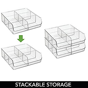 mDesign Plastic Home Office Wide Bin Organizer with 6 Compartments for Cabinets, Closets, Drawers, Desks, Tables, Workspace - Staple, Notepad, Paperclip Holder - Ligne Collection - 2 Pack - Clear