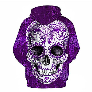 GIOSG Men's 3D Printed Hoodie Novelty Skull Sweatshirt Pullover with Pocket Hoodies,Purple,XL