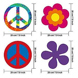 Gejoy 20 Pieces 60's Party Cutout 60's Groovy Party Cut-Outs Decoration Retro Flower Cutouts Peace Sign Cutouts with Glue Point Dots for 60 s Theme Party Decorations, 7.9 x 7.9 Inch