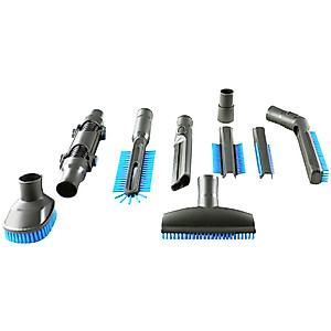 4YourHome Brush Attachment Tool Kit with Storage Bag for Vax, Shark Electrolux, Miele, Sebo, Tesco, VonHaus and Many Other Makes, Includes 8 Grey Tools with Blue bristles - Fits 32mm - 35mm Pipes