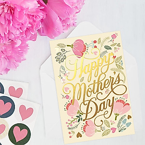 AnyDesign Greeting Card, 16 Pack Foil Gold Mother's Day Card with Stickers & Envelopes, Floral Blank Note Cards Assortment for Birthday Celebration, 4 x 6 Inch