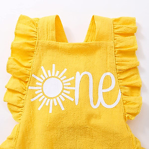 Detigee Baby Girl 1st Birthday Bodysuit Infant Backless Outfit (Yellow Sun, 12-18 Months)