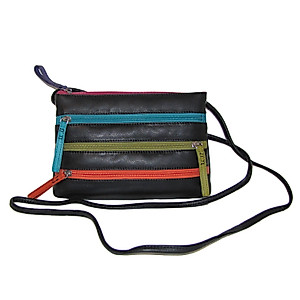 Leather Zipper Cross-body Handbag (Gray/Red/Black)