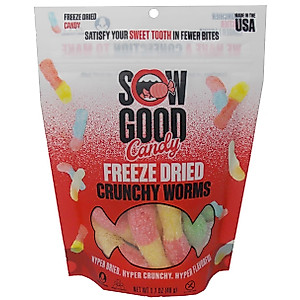 Sow Good Freeze Dried Candy 4 Flavor Variety - (1) Each: Crunchy Worms, Crunchy Bears, Cookie Dough Bombs, Lil' Mints (1.3-1.9 Ounces) Plus Recipe Booklet Bundle