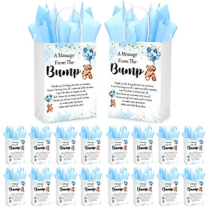 Resurhang 50 Sets Gift Bag for Baby Shower 50 Bear Baby Shower Goodie Bags Bear Paper Bag with Handles and Tissue Paper Baby Shower Party Favor Bags for Guests Gender Reveal Return Gift (Blue)