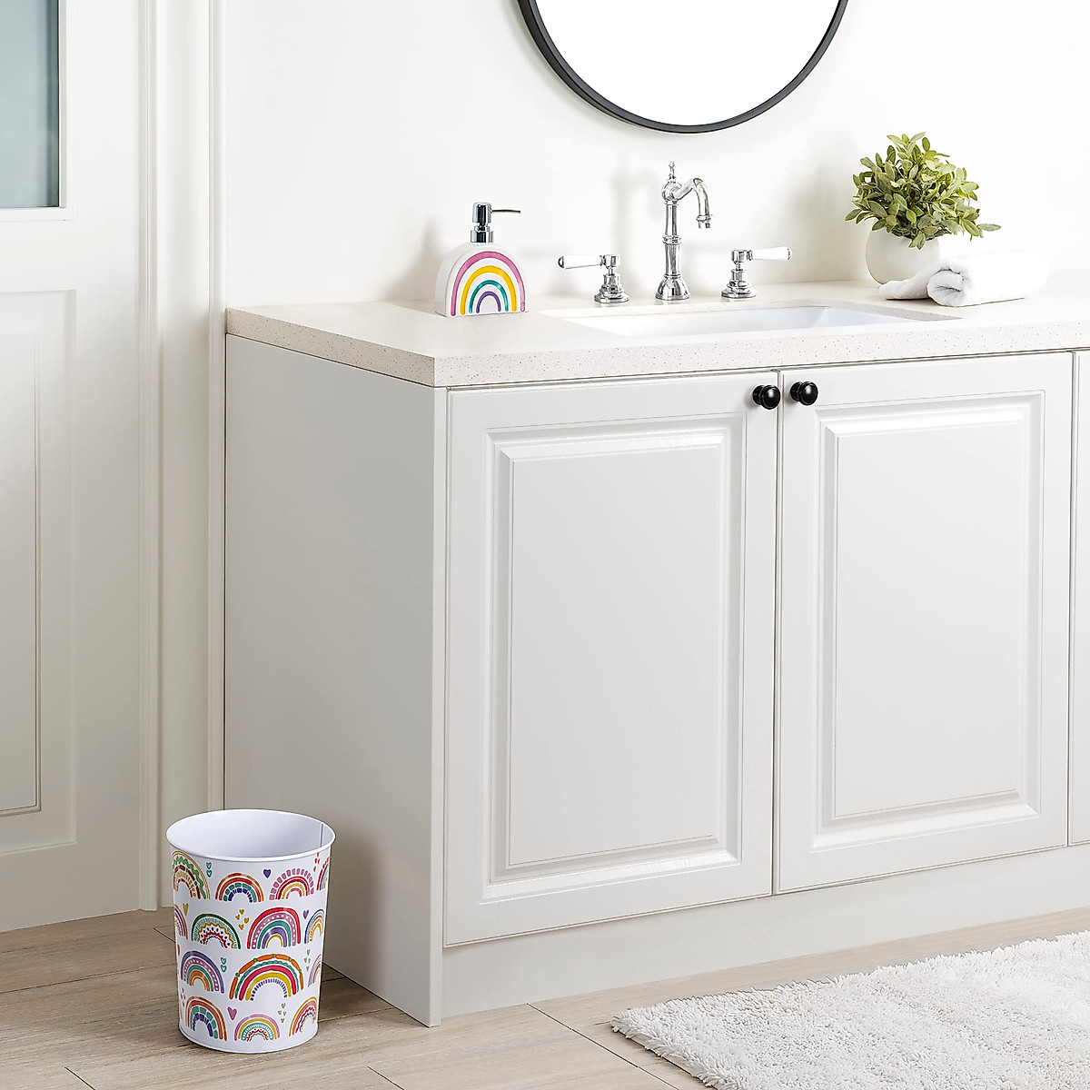 Allure Home Creation Rainbow Hearts Metal Wastebasket-Compact Size 7.70" x 7.70" x 9.40"-1.50 Gallons