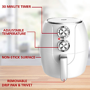 Brentwood 3.2-Quart Small Electric Air Fryer, Timer & Temp. Control (white, silver), Normal, AF-300W